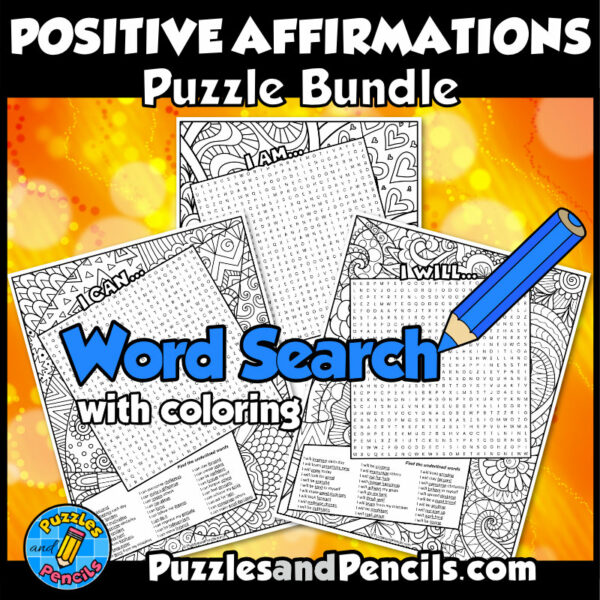 Positive Affirmations Word Search Puzzle BUNDLE | 8 Wordsearch Puzzles ...