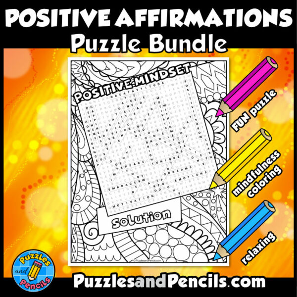 Positive Affirmations Word Search Puzzle BUNDLE | 8 Wordsearch Puzzles ...