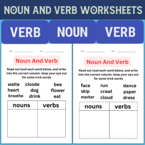 noun and verb worksheets for kindergarten | Made By Teachers