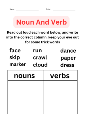 noun and verb worksheets for kindergarten | Made By Teachers