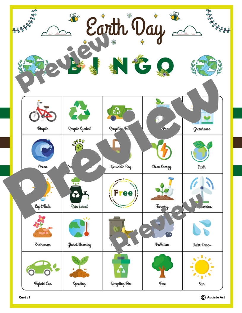 Earth Day Bingo Game with Unique Cards for Kids to Celebrate and Learn ...