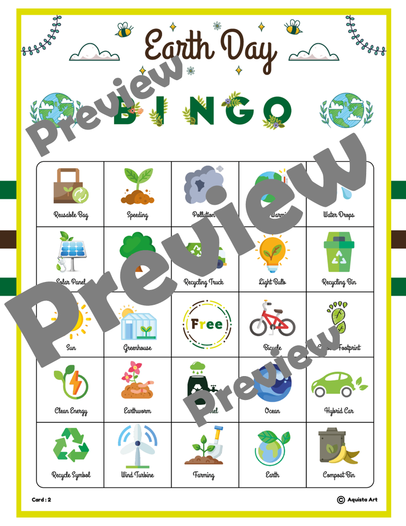 Earth Day Bingo Game with Unique Cards for Kids to Celebrate and Learn ...