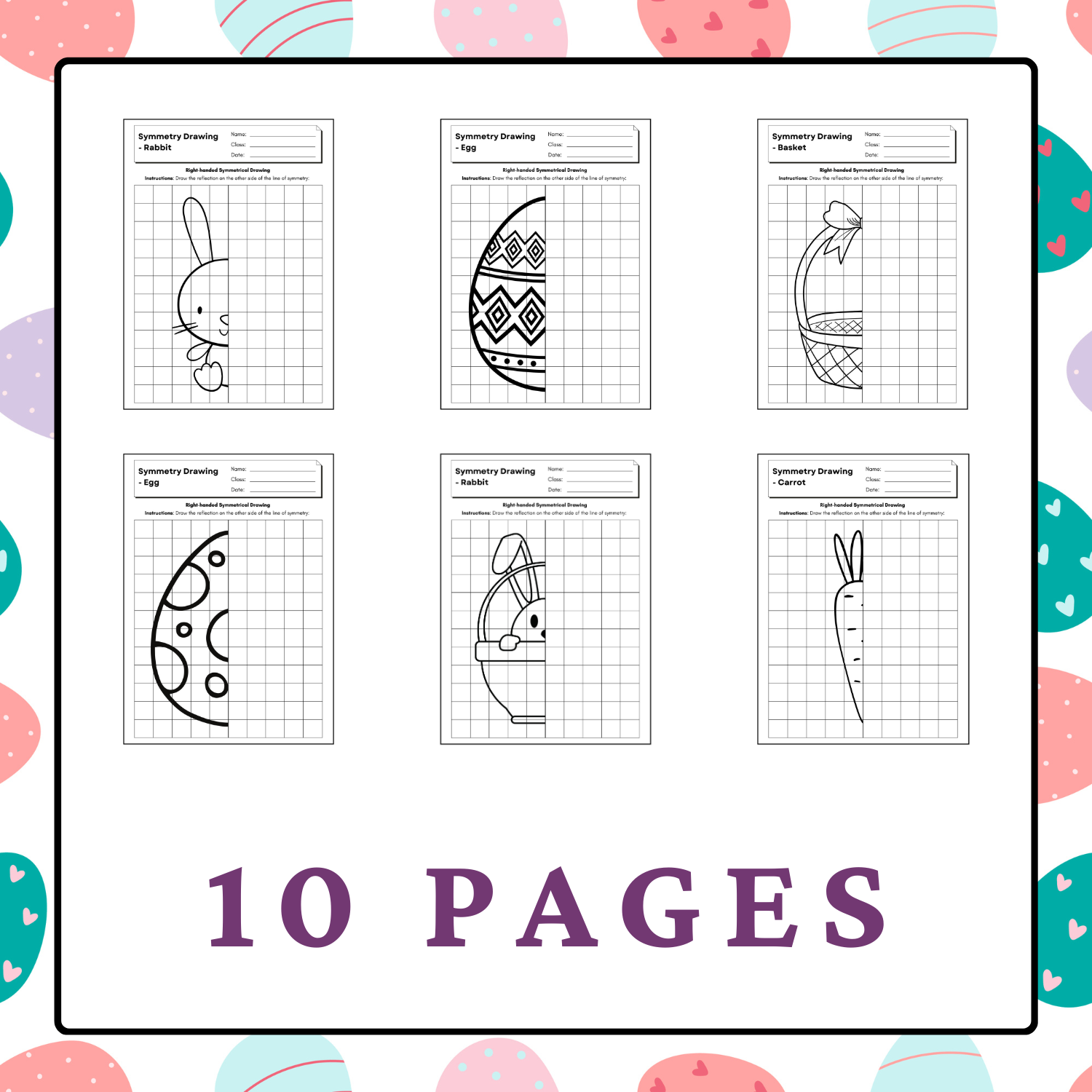 Easter Grid Symmetry Drawing and coloring Sheets | Made By Teachers