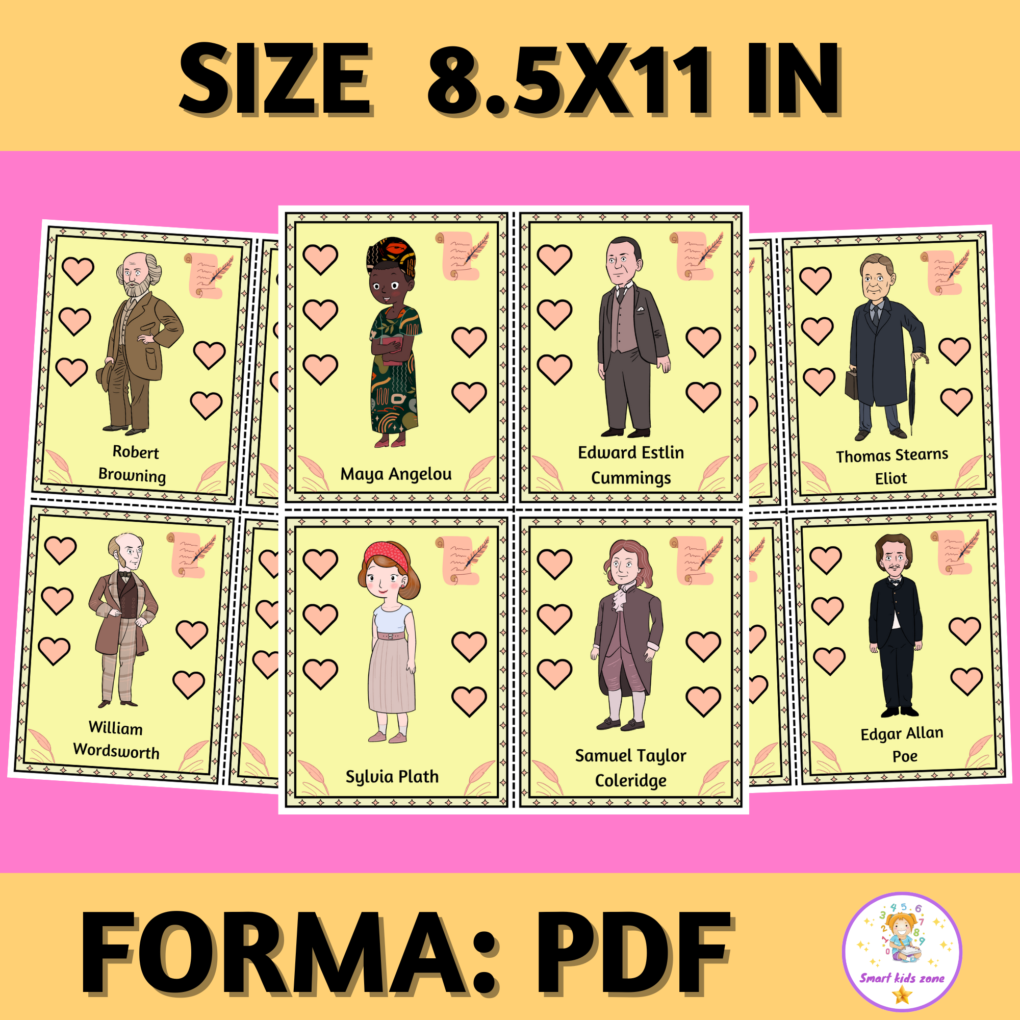 Famous Poets Flashcards | National Poetry Month | Famous Poets bulletin ...