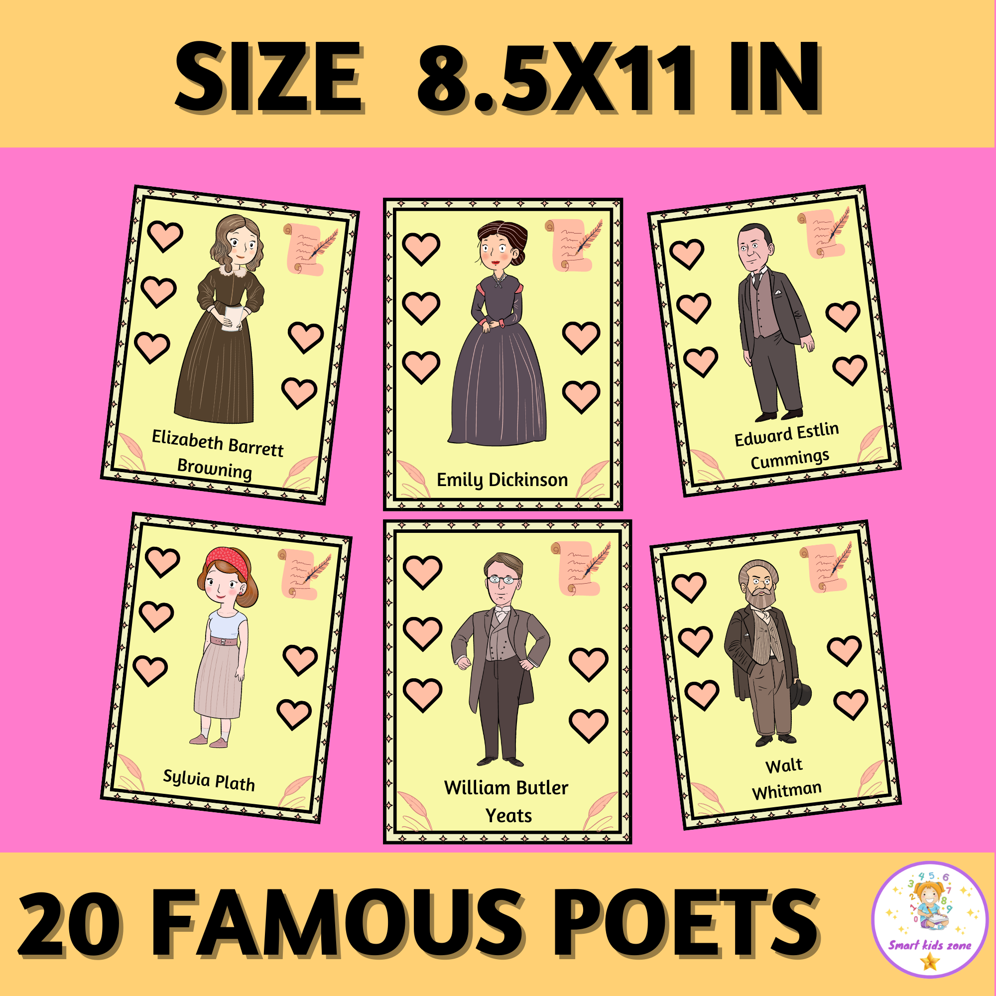 Famous Poets Flashcards | National Poetry Month | Famous Poets bulletin ...