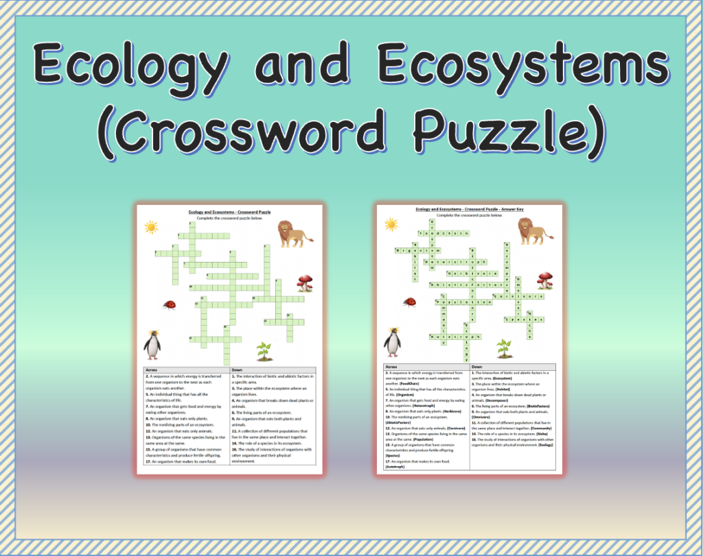 Ecology And Ecosystems Crossword Puzzle Worksheet Activity Printable Ecology And Ecosystems Crossword Puzzle Worksheet Activity Printable