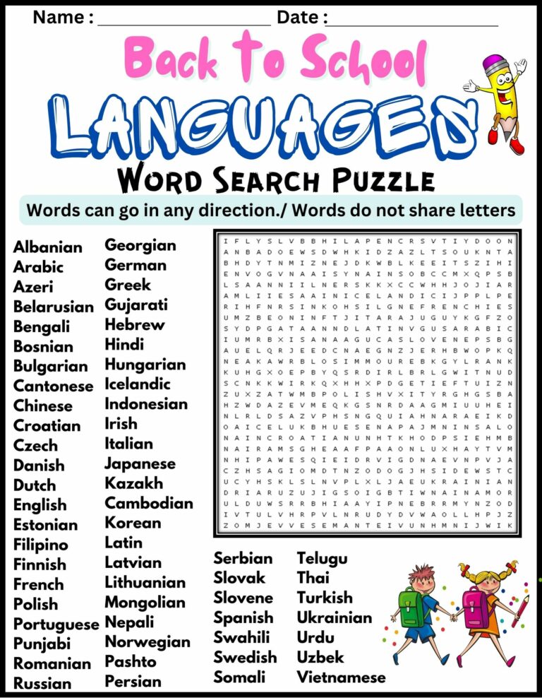 Back To School languages Word Search Puzzle Worksheet Activity | Made ...