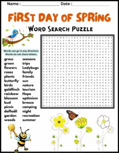 FIRST DAY OF SPRING VOCABULARY Word Search Puzzle Worksheet Activity ...