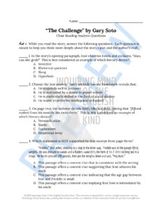 "The Challenge" by Gary Soto Quiz and Close Reading Bundle | Made By ...