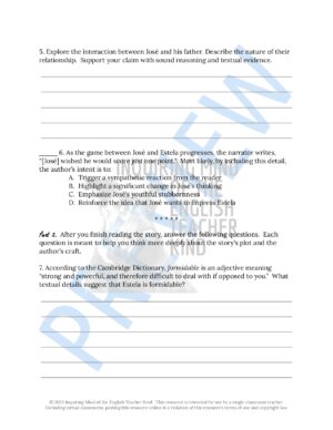 "The Challenge" by Gary Soto Quiz, Close Reading, and Vocabulary Games ...