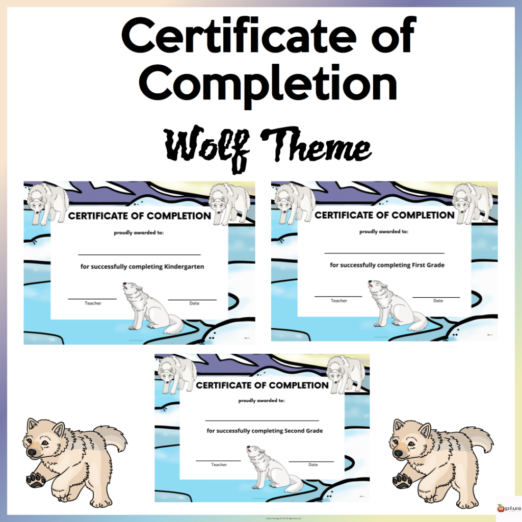 Editable Certificate of Completion and Promotion Wolf Theme Bundle ...