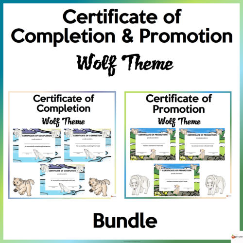 Editable Certificate of Completion and Promotion Wolf Theme Bundle ...