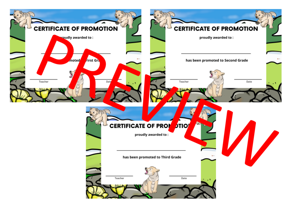 Editable Certificate of Completion and Promotion Wolf Theme Bundle ...