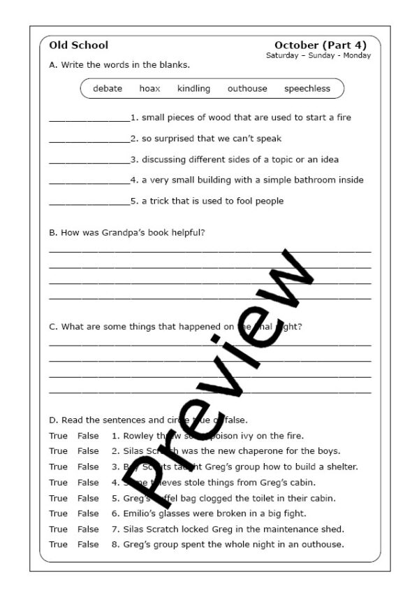 Jeff Kinney "Old School" worksheets | Made By Teachers