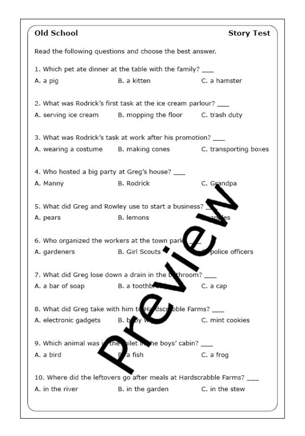 Jeff Kinney "Old School" worksheets | Made By Teachers