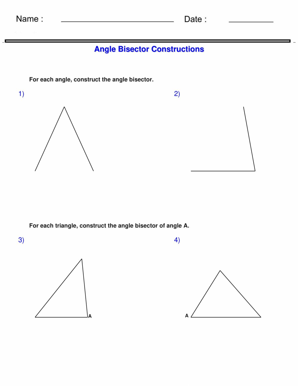 construct the angle bisector - Constructions Worksheets | Made By Teachers