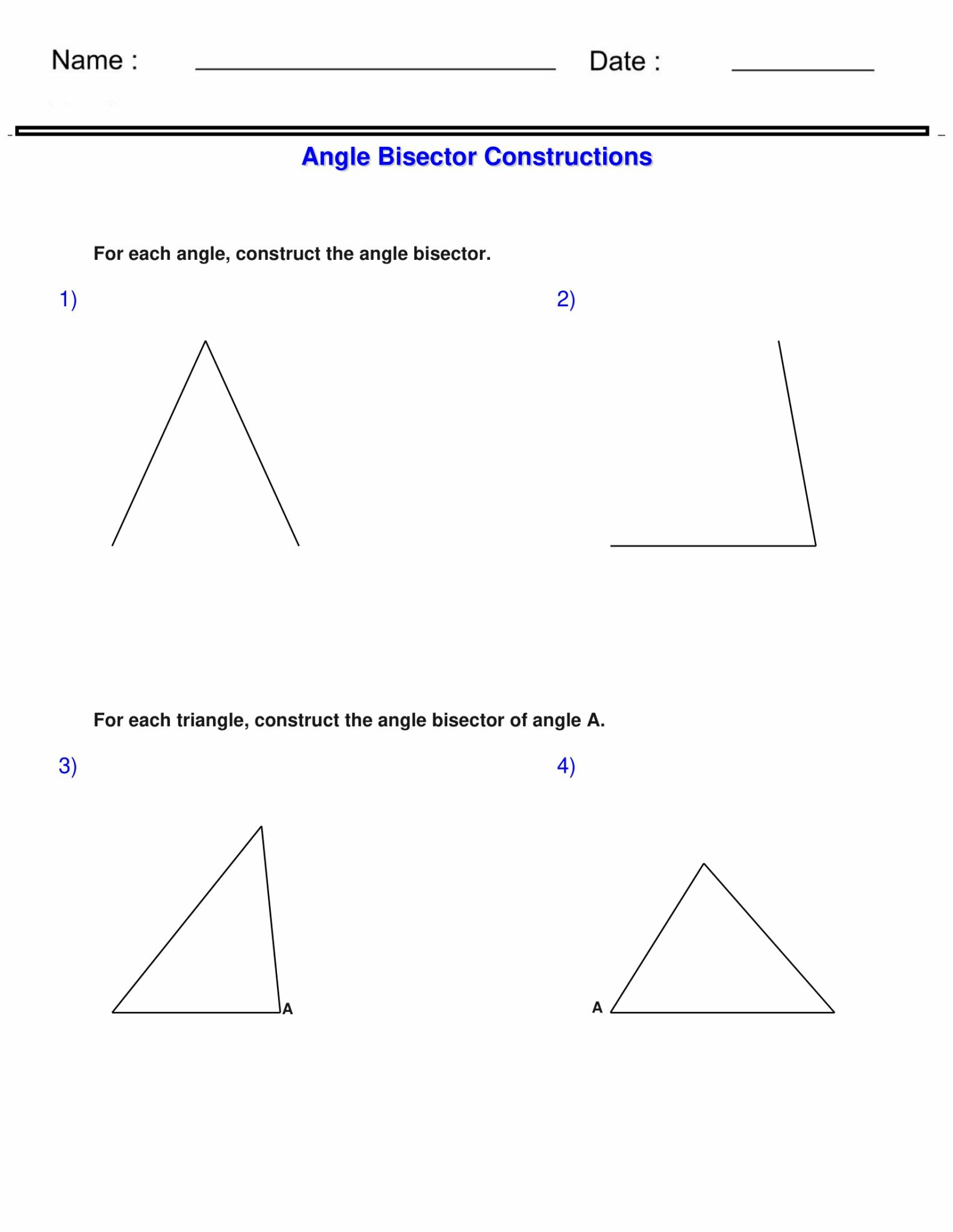construct the angle bisector - Constructions Worksheets | Made By Teachers