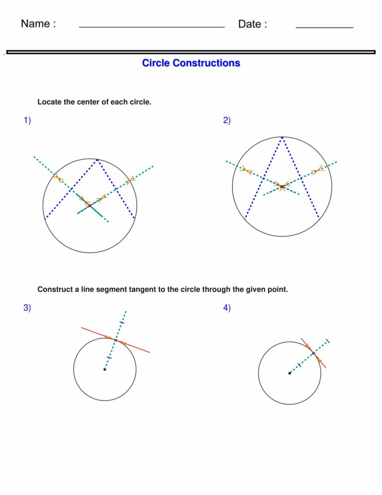 Construct a line segment tangent - Circle Constructions Worksheets ...