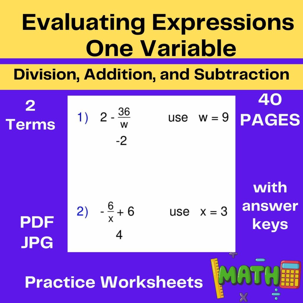 Evaluating Algebraic Expressions -Worksheet - Print Activity - Pre ...