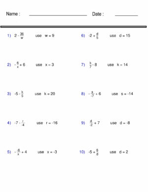 Evaluating Algebraic Expressions -Worksheet - Print Activity - Pre ...