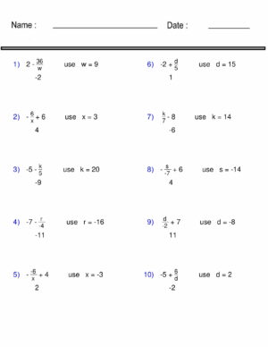 Evaluating Algebraic Expressions -Worksheet - Print Activity - Pre ...