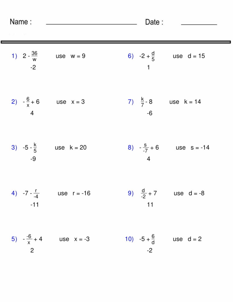 Evaluating Algebraic Expressions -Worksheet - Print Activity - Pre ...