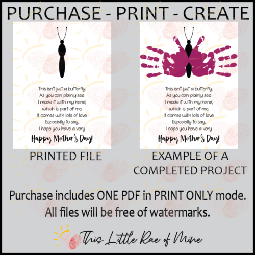 Butterfly - Mother's Day - Handprint Art - gift - printable - Keepsake ...