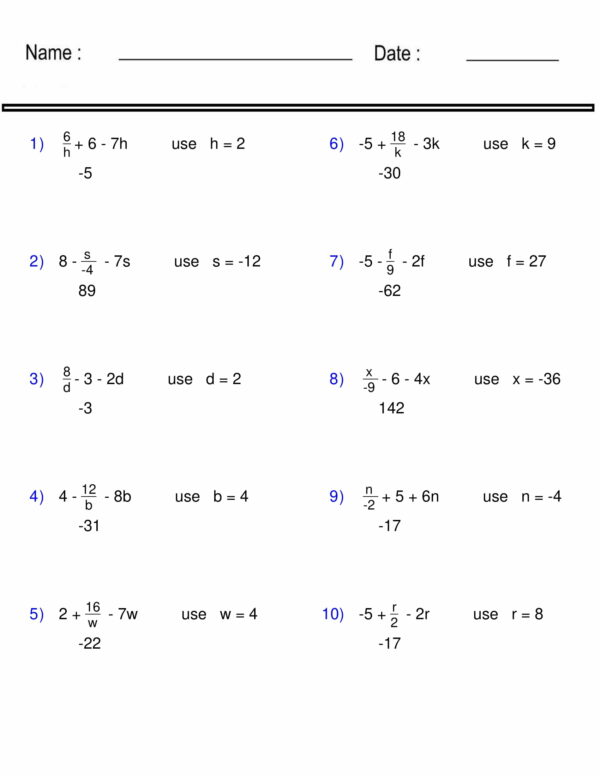 Evaluating Expressions one vriable - Algebraic Expressions - Learning ...