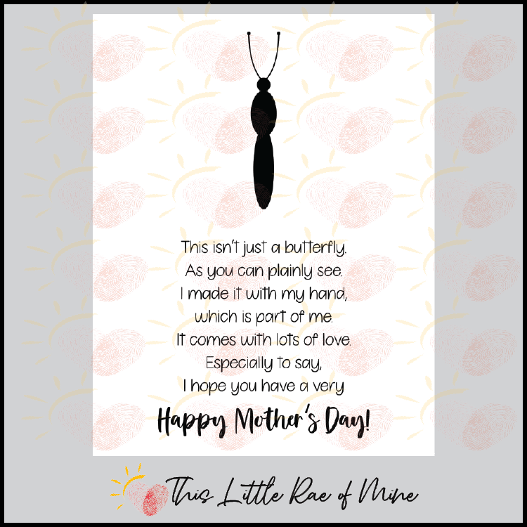 Butterfly - Mother's Day - Handprint Art - gift - printable - Keepsake ...