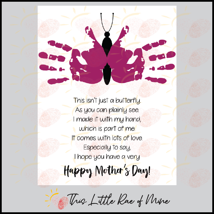 Butterfly - Mother's Day - Handprint Art - gift - printable - Keepsake ...