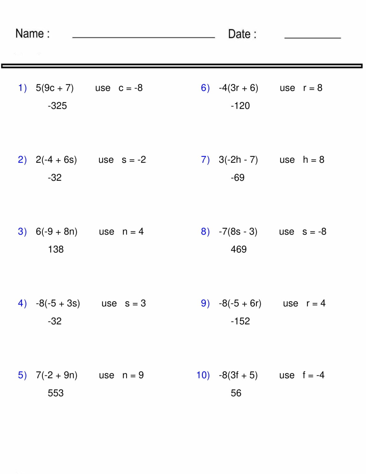 Evaluate Algebraic Expressions - Digital and Print Activity - Pre ...