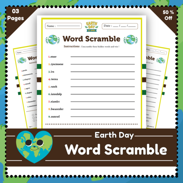 Earth Day Word Scramble Puzzle for Kids | Made By Teachers