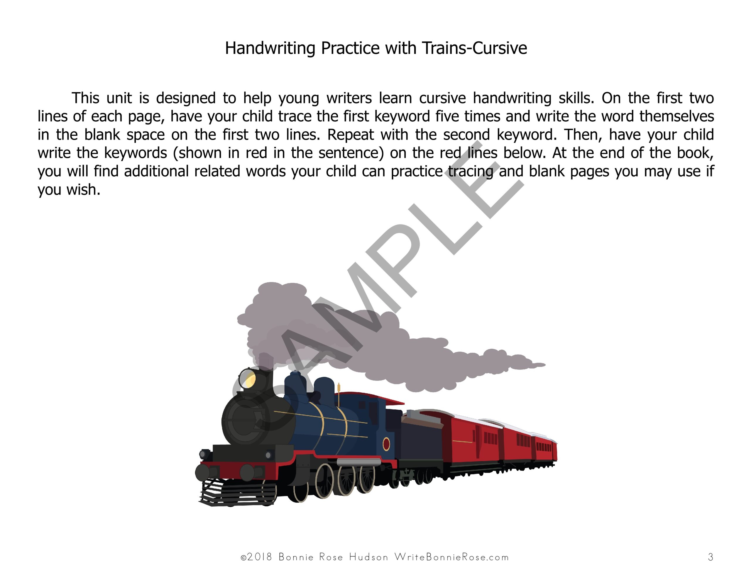Handwriting Practice with Trains-Cursive | Made By Teachers