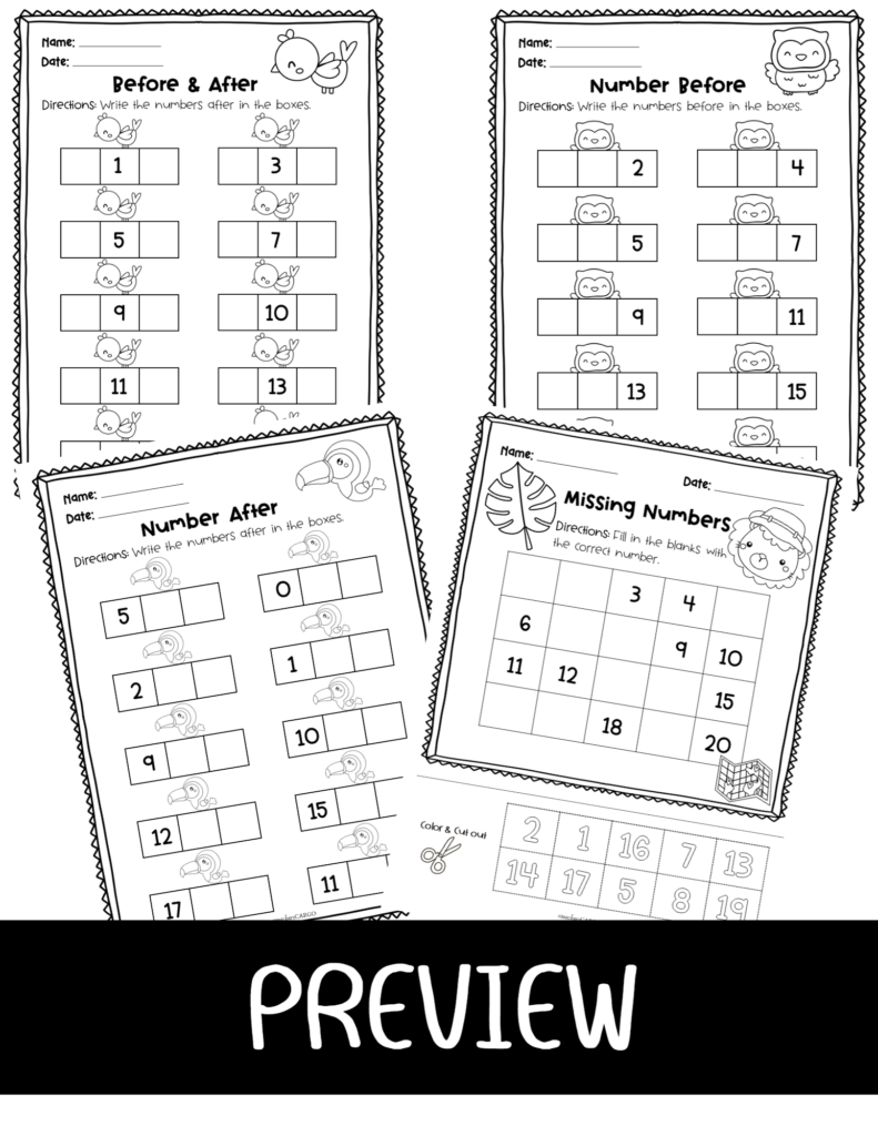 Fill in the Missing Number 1-20 | Before and After Number 1-20 | Made ...