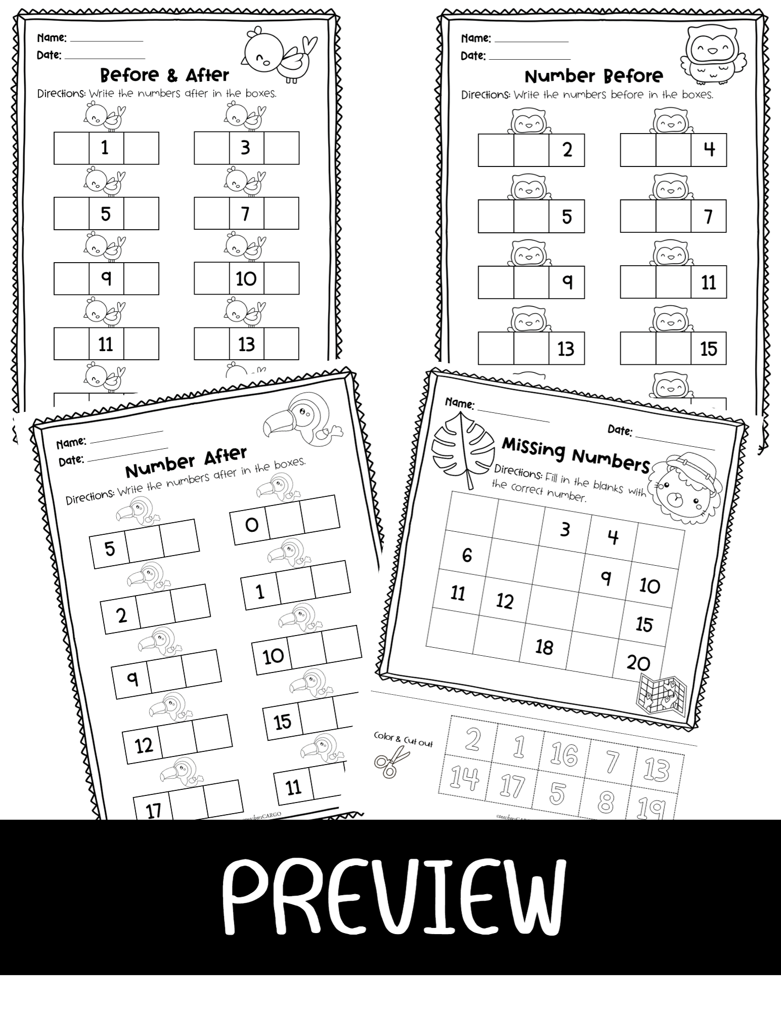 Fill in the Missing Number 1-20 | Before and After Number 1-20 | Made ...