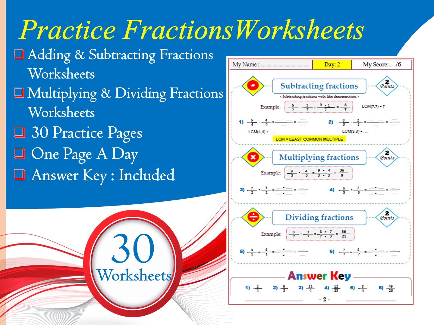 Fractions Workbook : Adding and Subtracting Fractions, Multiplying and ...