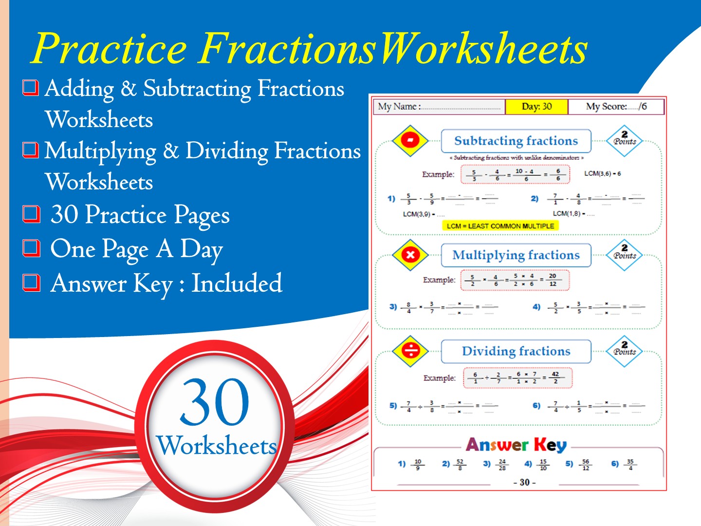 Fractions Workbook Adding And Subtracting Fractions Multiplying And