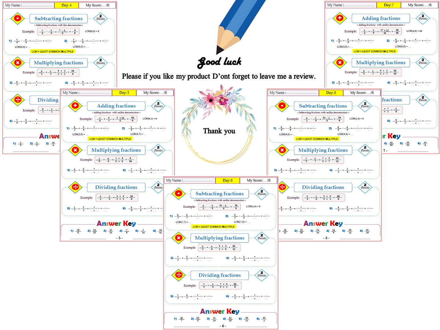 Fractions Workbook Adding And Subtracting Fractions Multiplying And