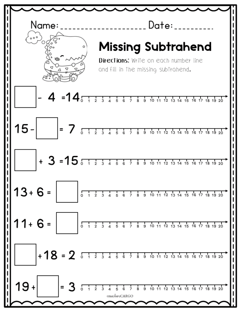 Addition and Subtraction within 20 | Printable Number Lines to 20 ...