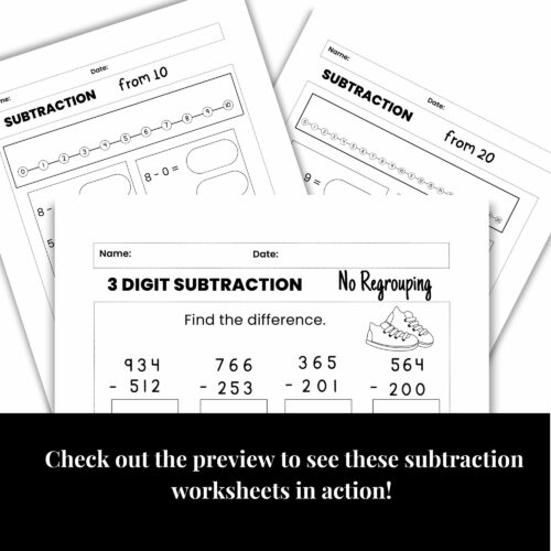 Subtraction Worksheets With and Without Regrouping for Grade 2 | Made ...