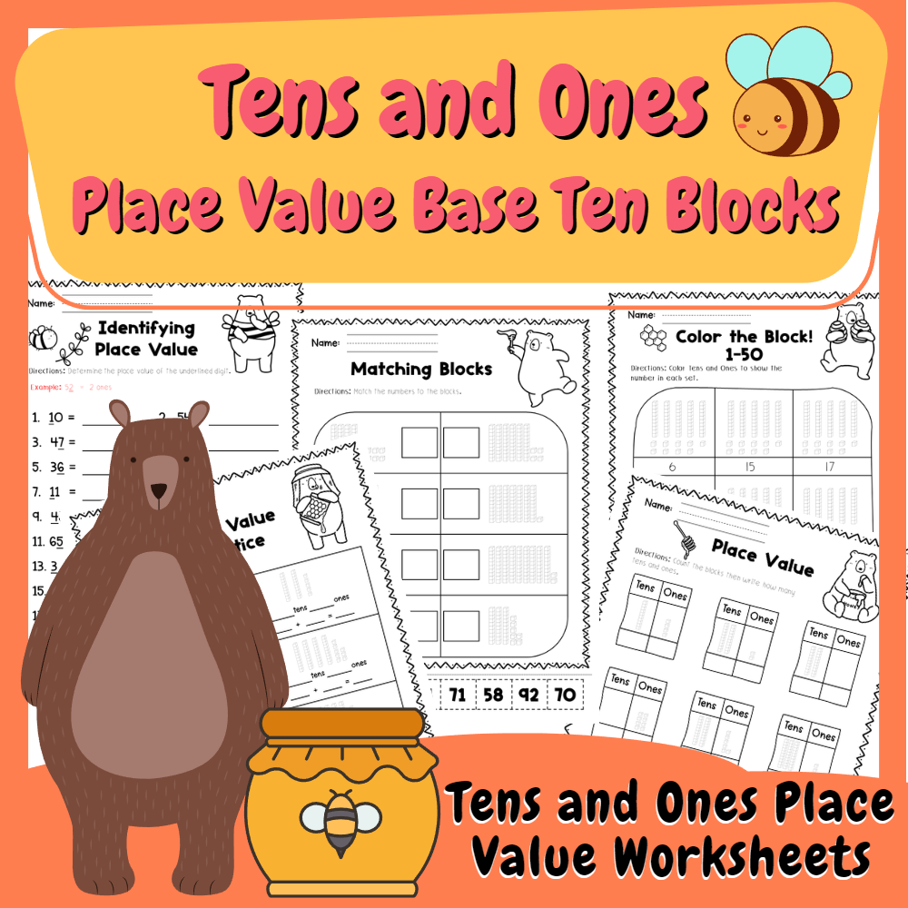 Tens and Ones Place Value Worksheet with Base Ten Blocks | Made By Teachers