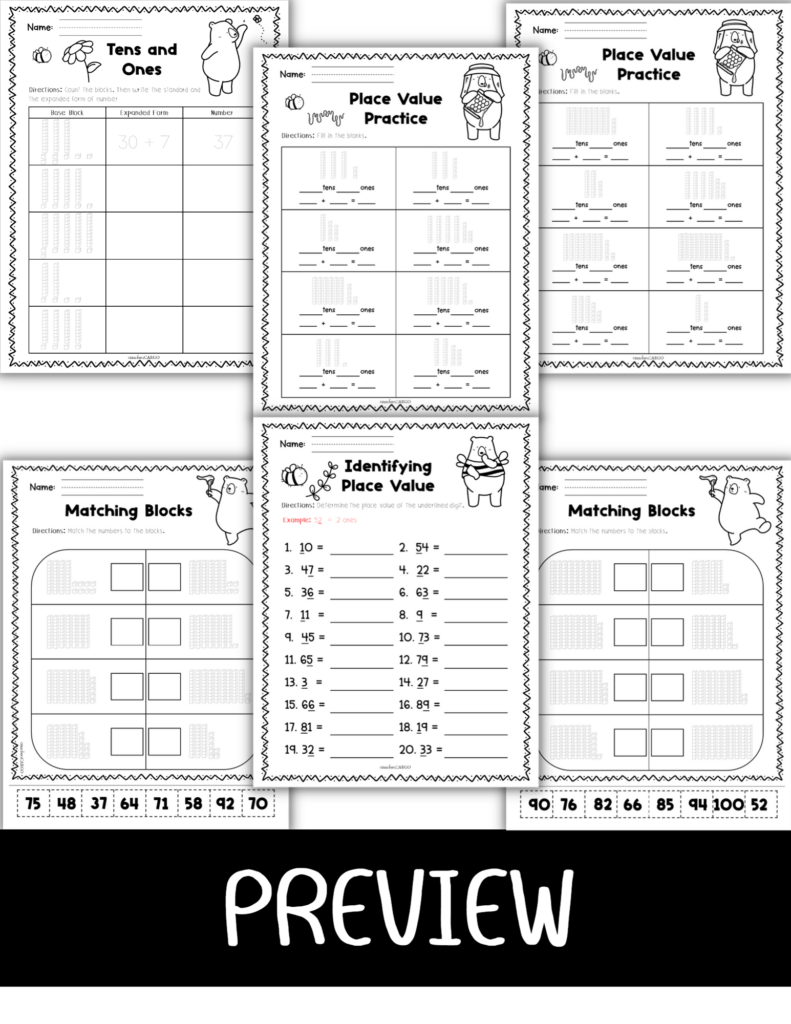 Tens and Ones Place Value Worksheet with Base Ten Blocks | Made By Teachers