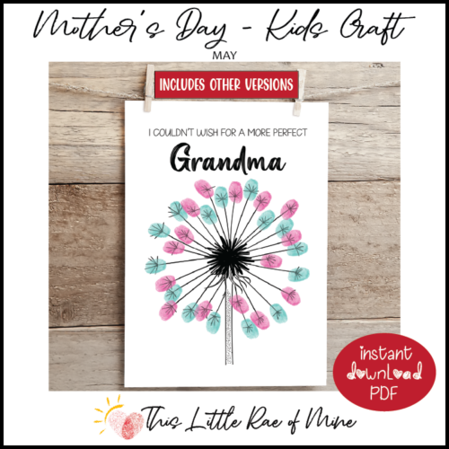 Grandma - wish - dandelion - Mother's Day - fingerprint Art - printable ...