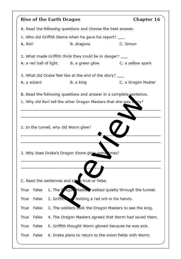 Tracey West "Rise of the Earth Dragon" worksheets | Made By Teachers