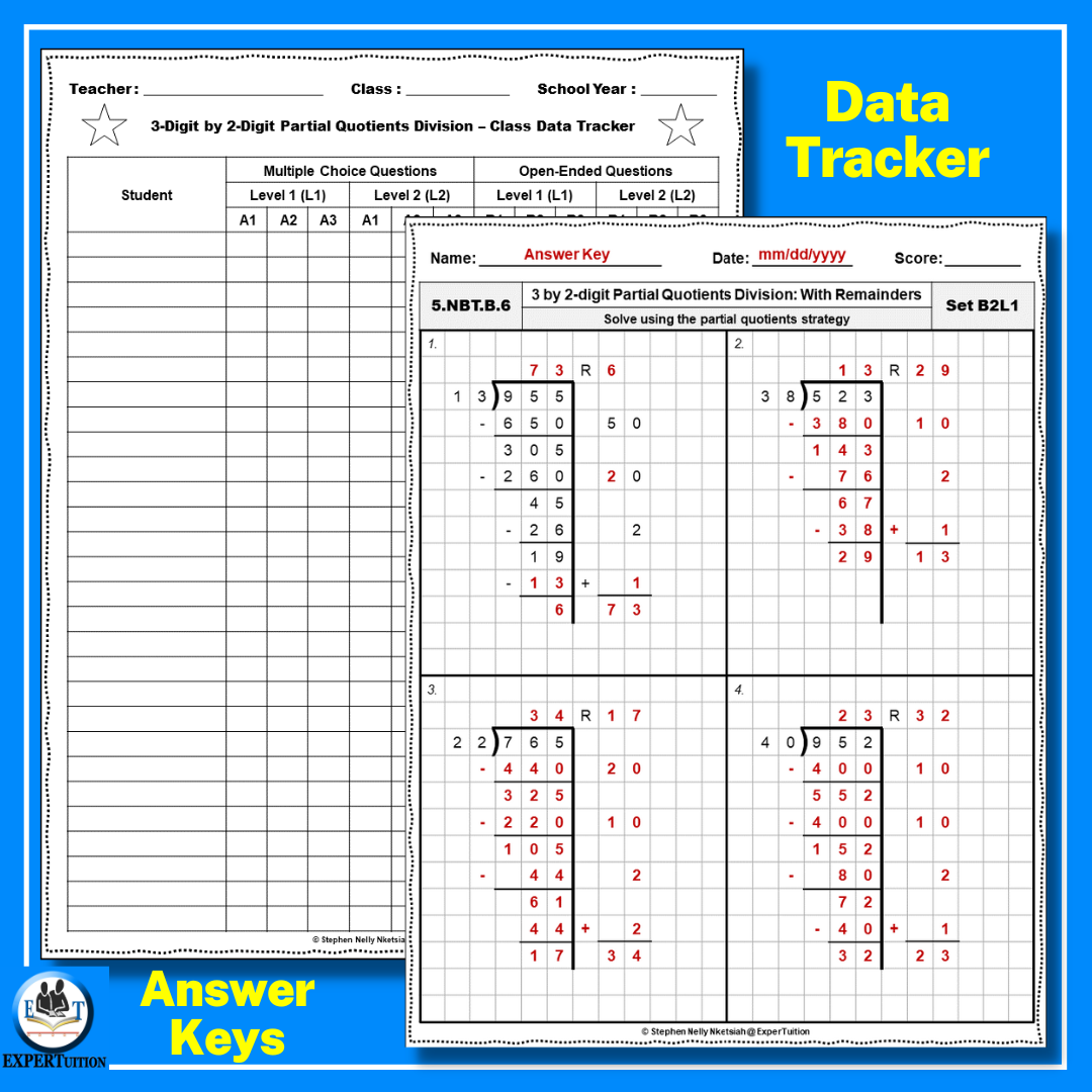 3 Digit by 2 Digit Partial Quotients Division Worksheets | Made By Teachers