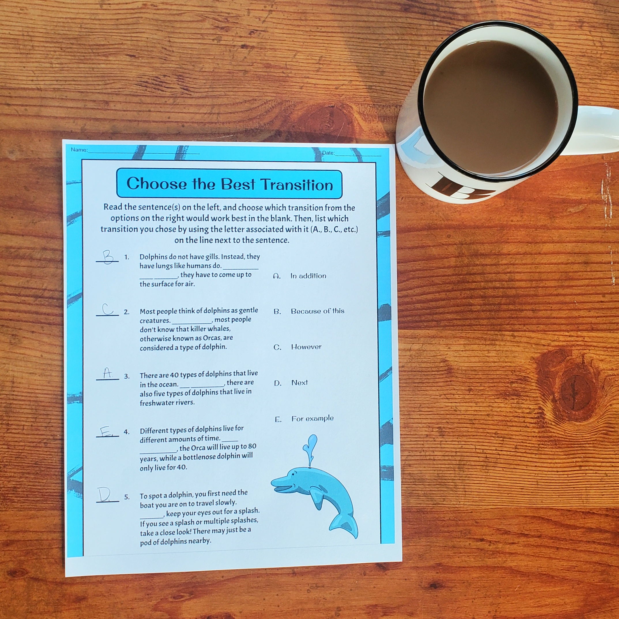 Choose the Best Transition - Grammar / Writing Activity for 3rd-6th ...