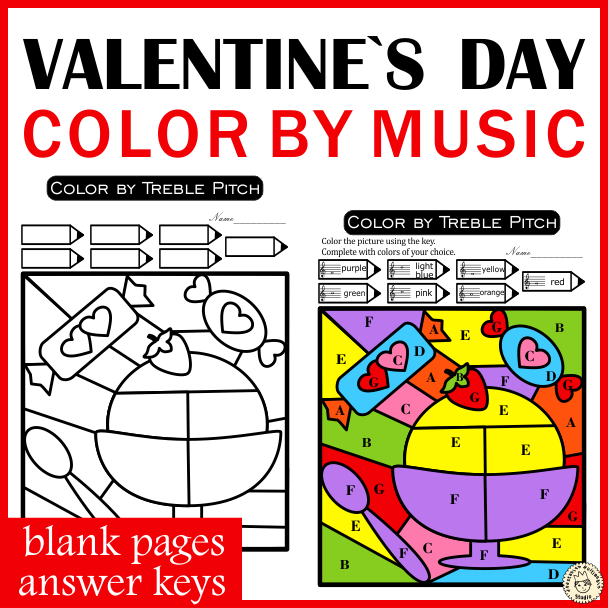 Valentine`s Day Music Color by Code Pages | Notes Symbols Dynamics ...