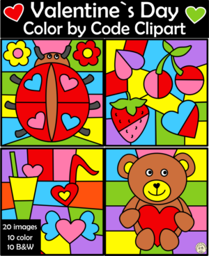 Valentine`s Day Color by Code Clipart | Made By Teachers