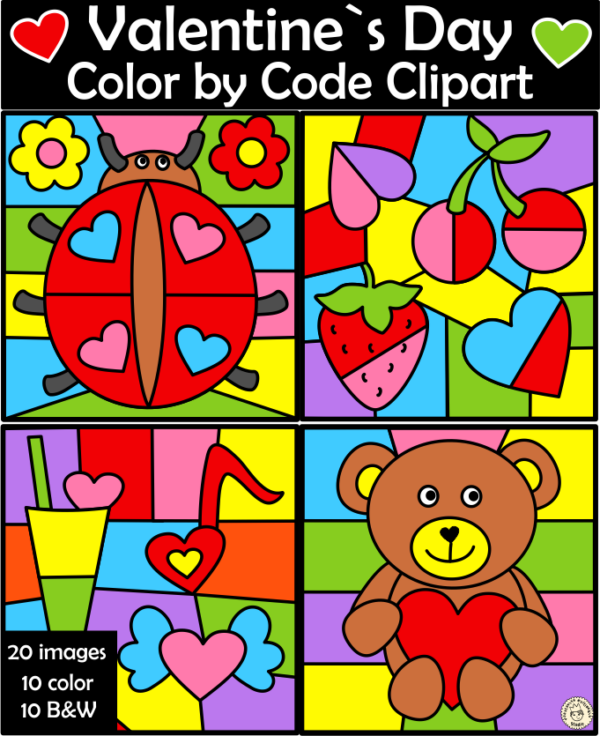 Valentine`s Day Color by Code Clipart | Made By Teachers