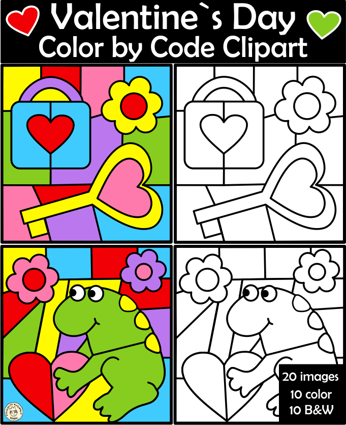 Valentine`s Day Color by Code Clipart | Made By Teachers